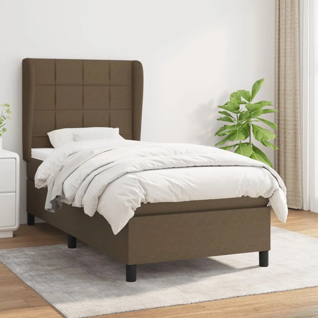 Box Spring Postel S Matrací Textil Tmavě Hnědá - Prošívaný design / 100 x 200 cm