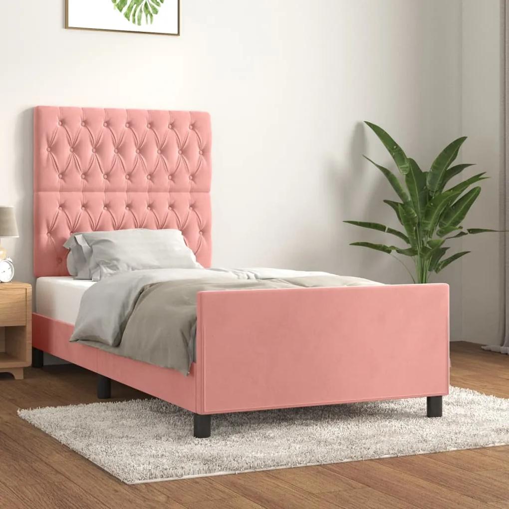 Rám postele s čelem růžový 90x190 cm samet,  3125915