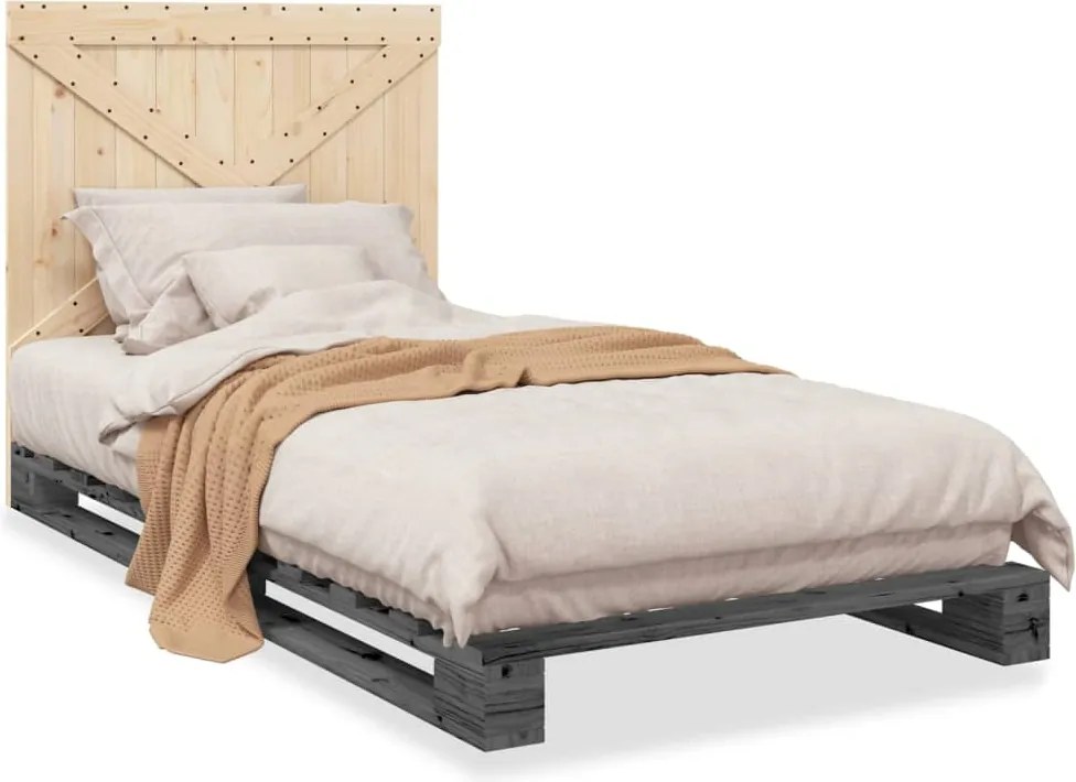 Rám postele s čelem šedý 100 x 200 cm masivní borové dřevo 3281581