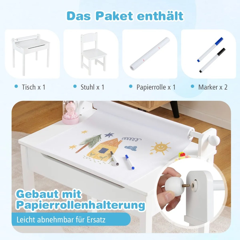Costway Dětský stůl se senzorickým prostíráním pro děti, bílý