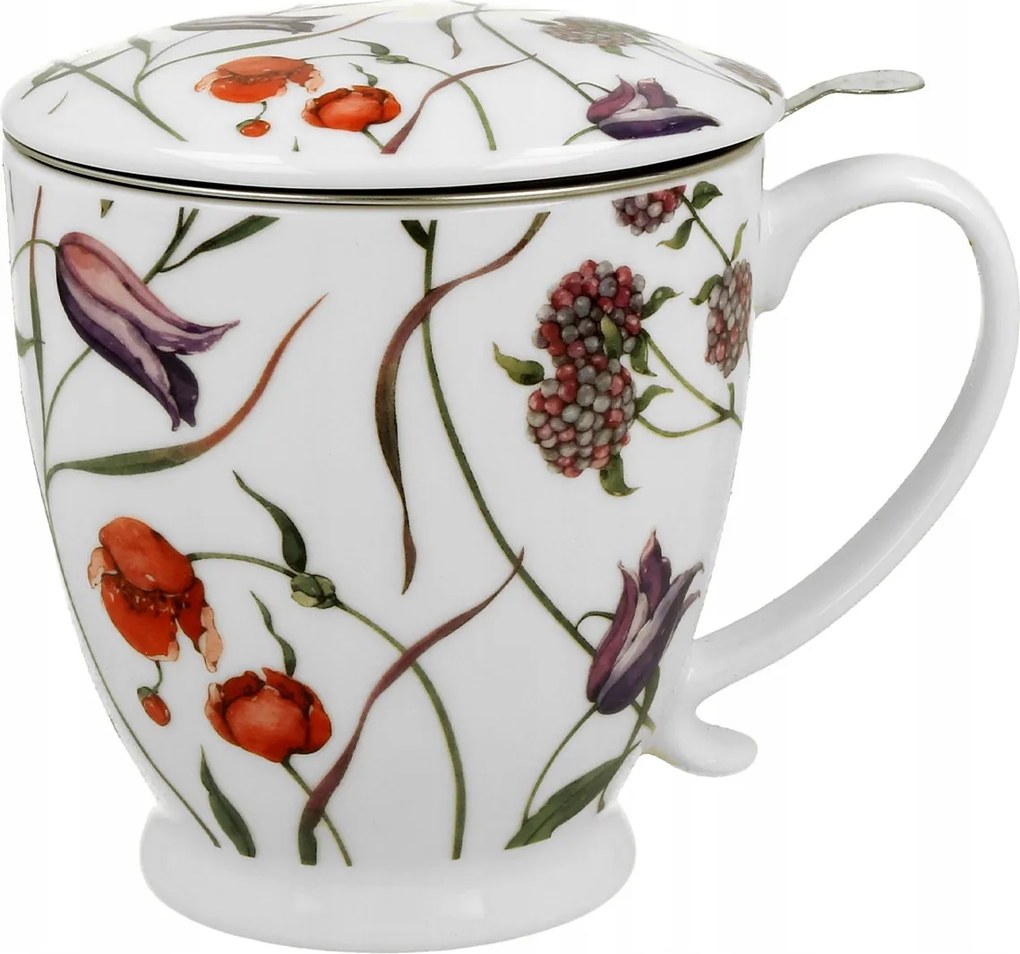 Porcelánový hrnek FLOWER MEADOW 510 ml se sítkem vícebarevný/bílý