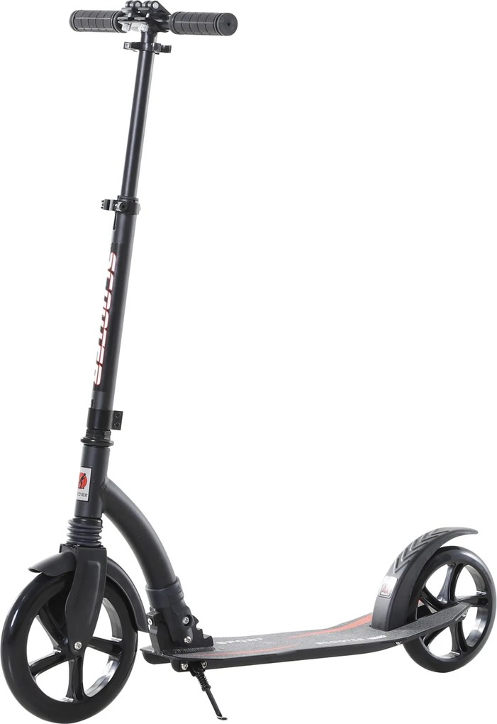 HOMCOM Dětský Scooter, Kick Scooter s Odpružením, Skládací a Výškou Nastavitelný, pro Věkové Skupiny 14+, Hliníkový, Černý, 92,5 x 37,5 x 82-97 cm | A