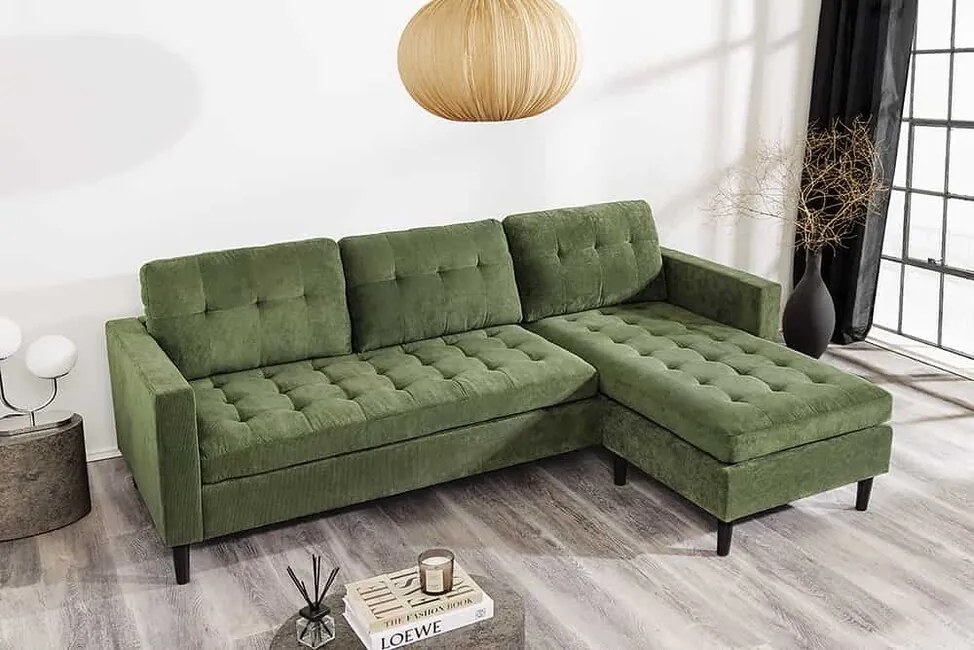 Rohová sedací souprava Stockholm zelená manšestr 220cm