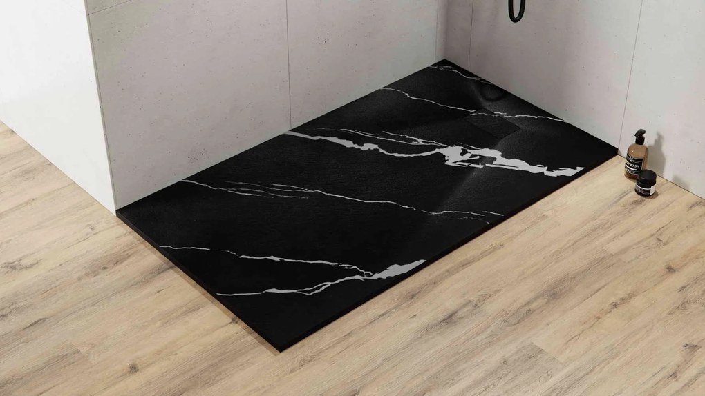 Besco Obdélníková sprchová vanička z SMC kompozitu VEXO MARBLE BLACK R 100x80 (120x80, 120-180x90) Rozměry (cm): 140x90