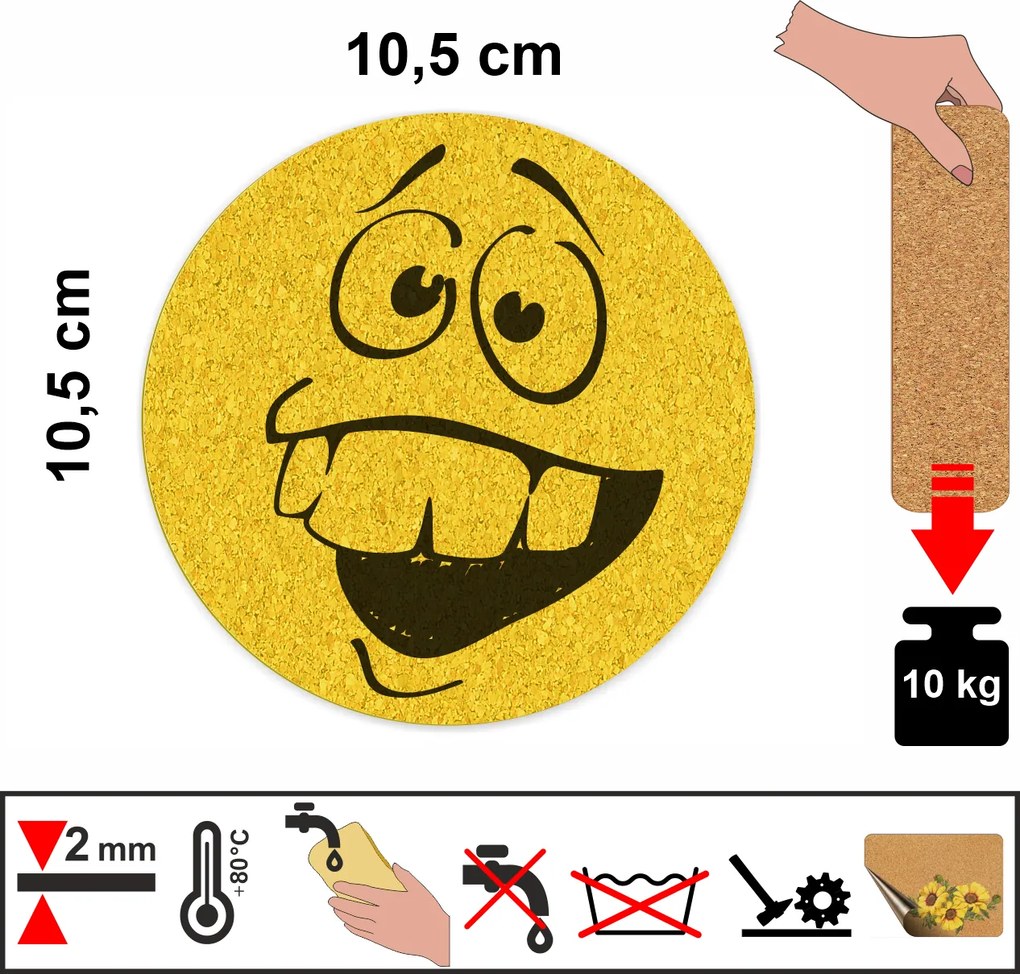 PokojovaDekorace.cz, Korkové podtácky s potiskem – 560, Smajlík, průměr 10,5cm, 1 ks