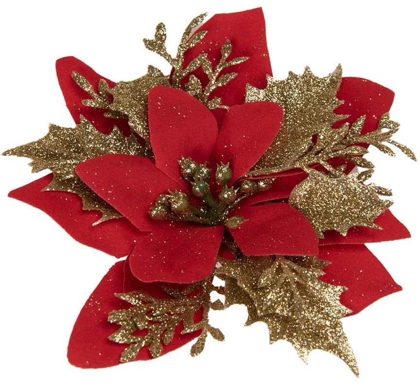 Dekorace červená květina vánoční hvězda Poinsettia - 14*5 cm