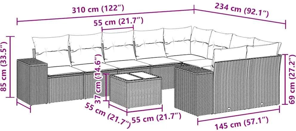 10dílná zahradní sedací souprava s poduškami černá polyratan 3255383