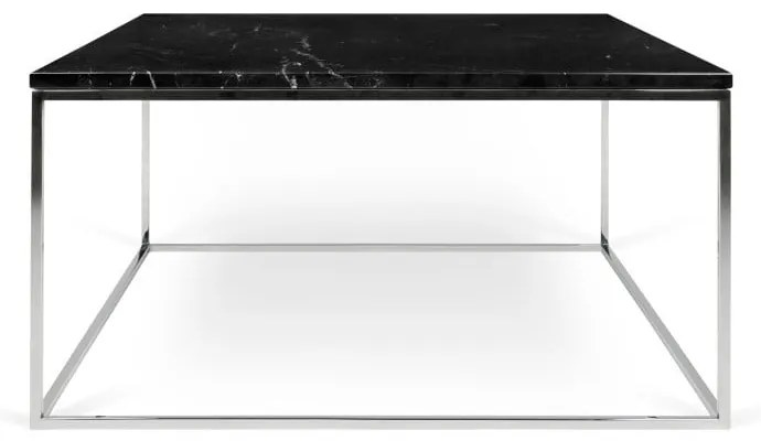 Černý mramorový konferenční stolek s chromovými nohami TemaHome Gleam, 75 x 75 cm