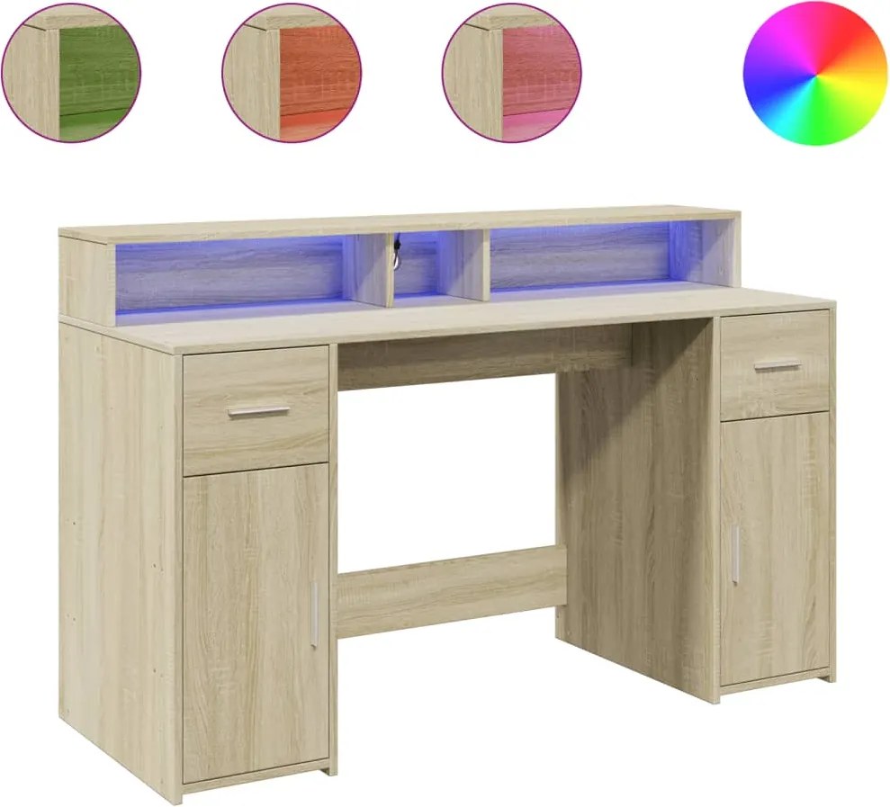 Psací stůl s LED dub sonoma 140 x 55 x 91 cm kompozitní dřevo 3309422