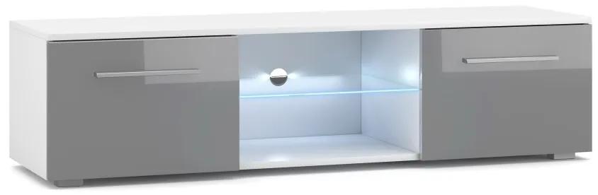 TV stolek MOON 140 cm s LED osvětlením bílý/šedý lesk