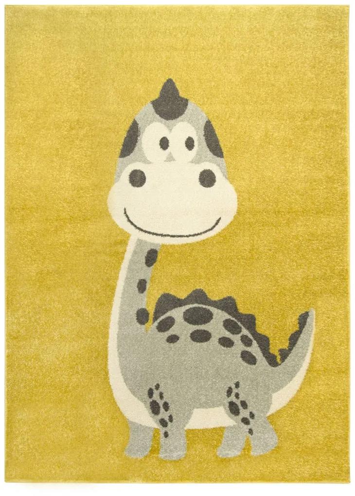 Dětský kusový koberec  Emily Kids 5860D Dinosaurus Hořčicový Žlutý Rozměr: 140x190 cm