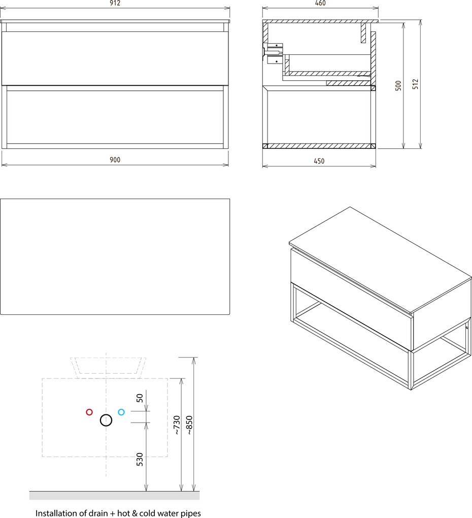 Sapho Sapho, SKARA umyvadlová skříňka 90x50x45cm, černá mat/dub alabama, CG006-2222