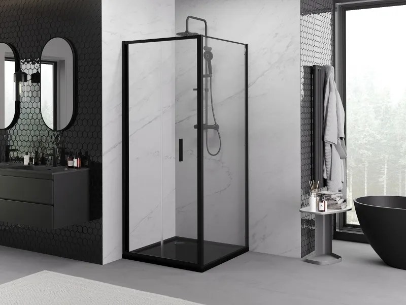 Mexen Exo, skládací sprchová kabina, dveře 110 cm + boční stěna 110 cm, transparentní sklo, černá, 816-110-110-70-00