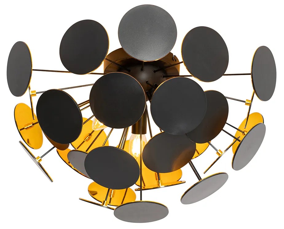 Designové stropní svítidlo černé se zlatem 54 cm 3-světlo - Cerchio