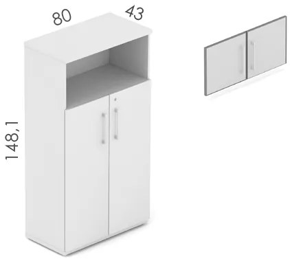 NABYTEK-DESIGNOVY.CZ - DE483 - Skříň kancelářská EPIC, 4 police, dveře přes 3 police + volitelné skleněné dveře, výška 148,1cm, dub/černá