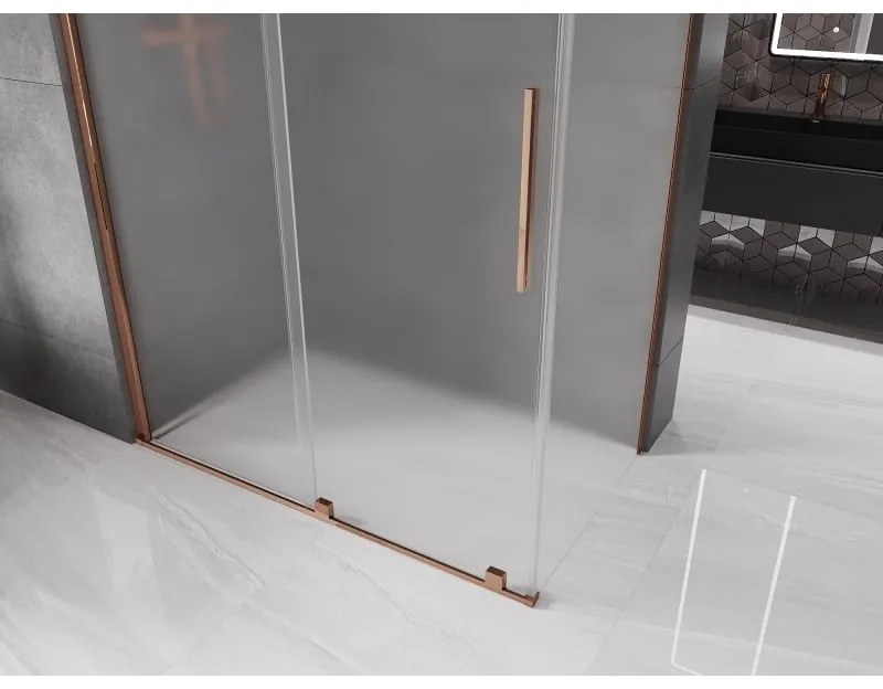 Mexen Velar, sprchový kout s posuvnými dveřmi 140 x 70 cm, 8mm sklo námraza, růžové zlato, 871-140-070-31-55