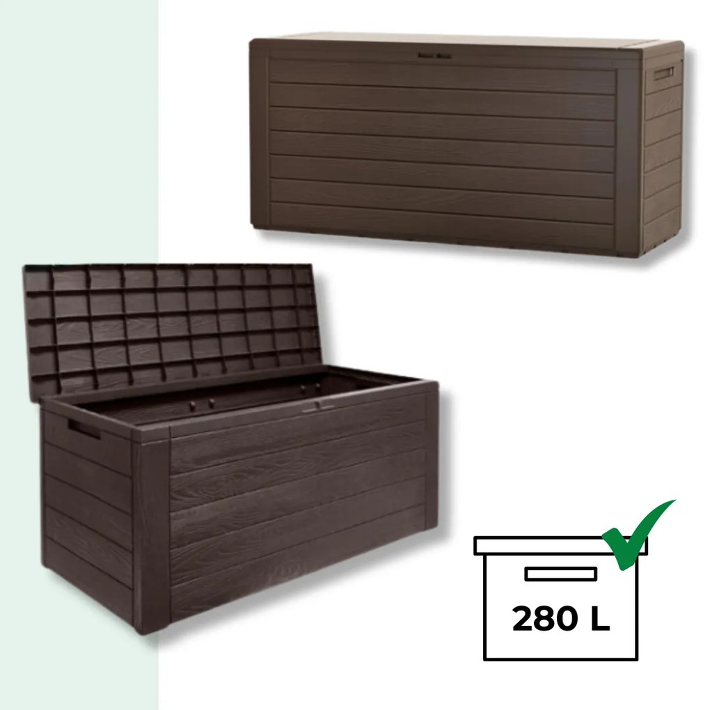 Úložný box WOODEBOX, 280L, 120x46x57cm, tmavě hnědá Prosperplast