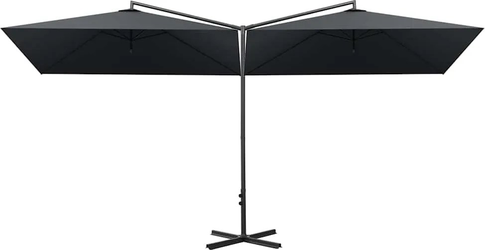 Dvojitý zahradní slunečník s ocelovou tyčí antracit 600x300 cm 312556