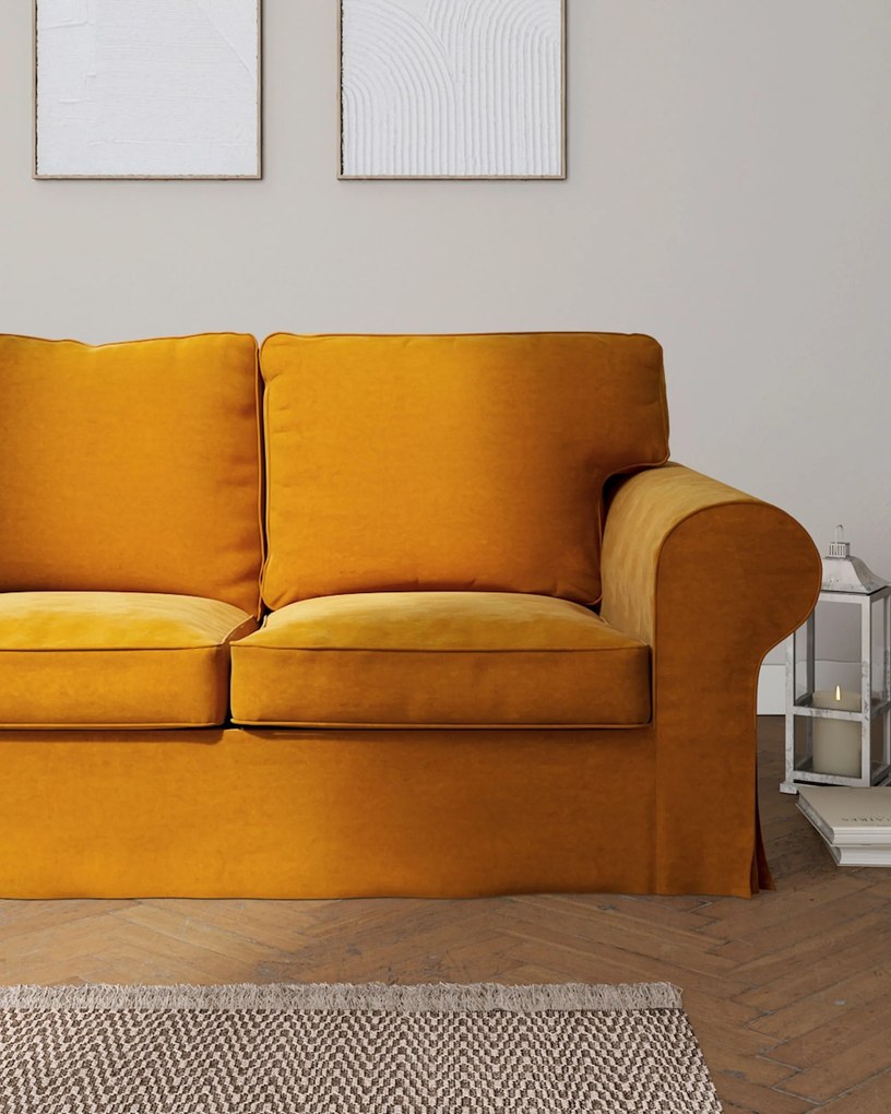 Potah na pohovku IKEA Ektorp 3-místná rozkládací, NOVÝ MODEL 2013 barva žlutá látka lesklé, sametová