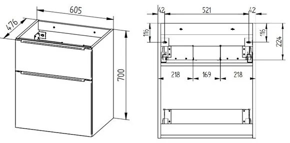 EBS Nevio B Skříňka pod umyvadlo 61 cm s černým úchytem, dub Riviera