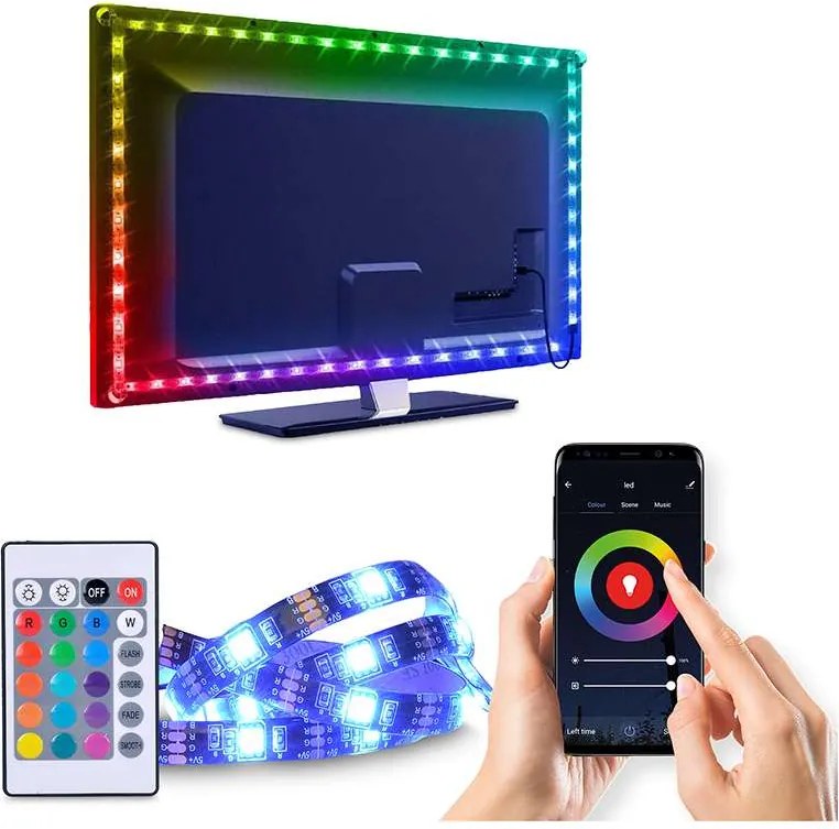 LED světelný pásek WM58 RGB pro TV s WiFi, 4x 50 cm, vícebarevná