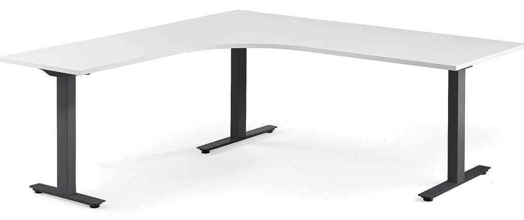 AJ Produkty Rohový psací stůl MODULUS, T-nohy, 2000x2000 mm, černý rám, bílá