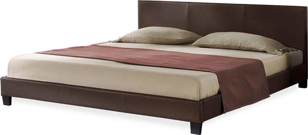 Corium® Moderní manželská postel, čalouněná - koženka 140x200cm (tmavě hnědá)