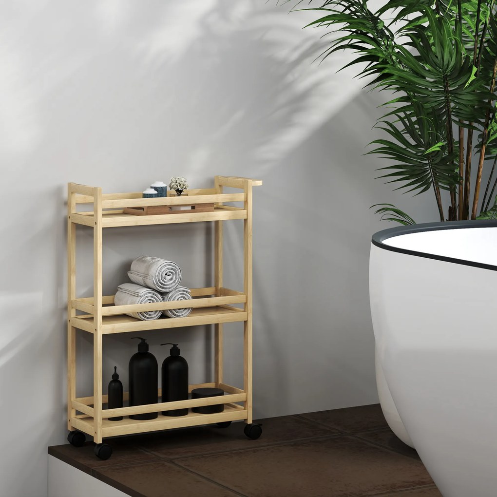 HOMCOM 3-vrstvý bambusový koupelnový regál na kolečkách do obývacího pokoje a kuchyně 55x20x75 cm přírodní