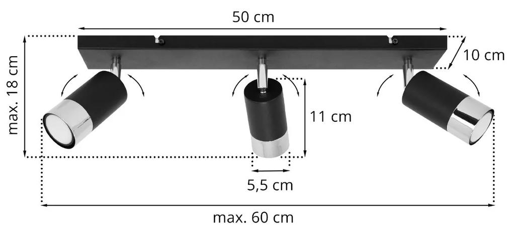 Stropní svítidlo HUGO, 3x černé/chromové kovové stínítko, (možnost polohování)