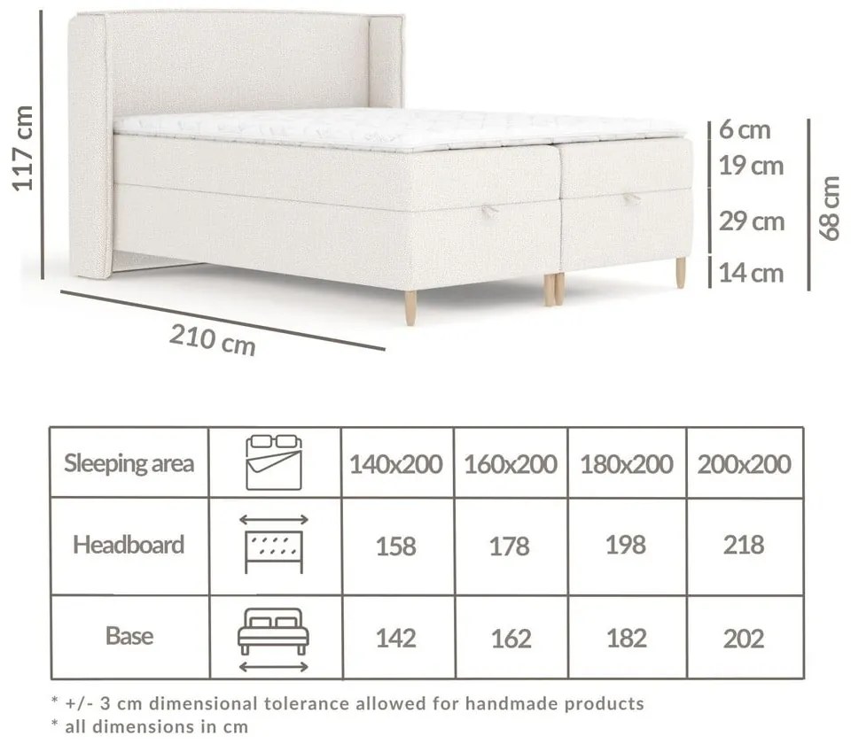 Krémová boxspring postel s úložným prostorem 200x200 cm Monpelli – Maison de Rêve