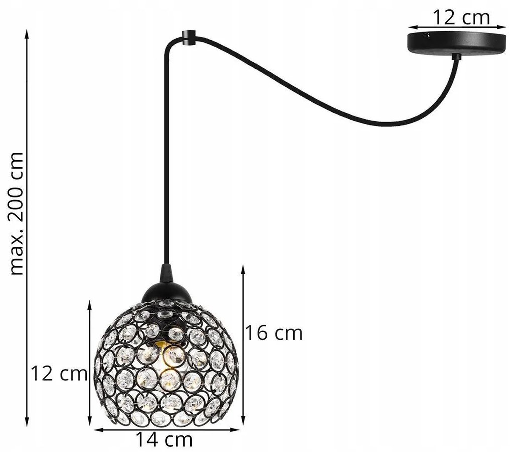 Závěsné svítidlo CRYSTAL SPIDER, 1x černé křišťálové stínítko