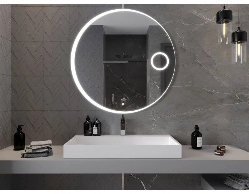 Mexen Ella, LED koupelnové zrcadlo s podsvícením a kosmetickým zrcátkem 100x100 cm, 6000K, ochrana proti zamlžování, 9811-100-100-611-00