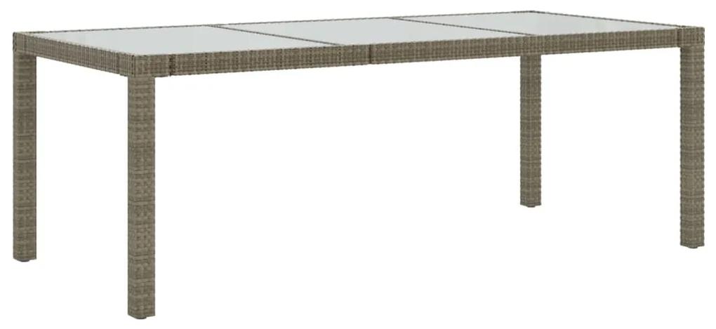 vidaXL Zahradní stůl šedý 190 x 90 x 75 cm tvrzené sklo a polyratan