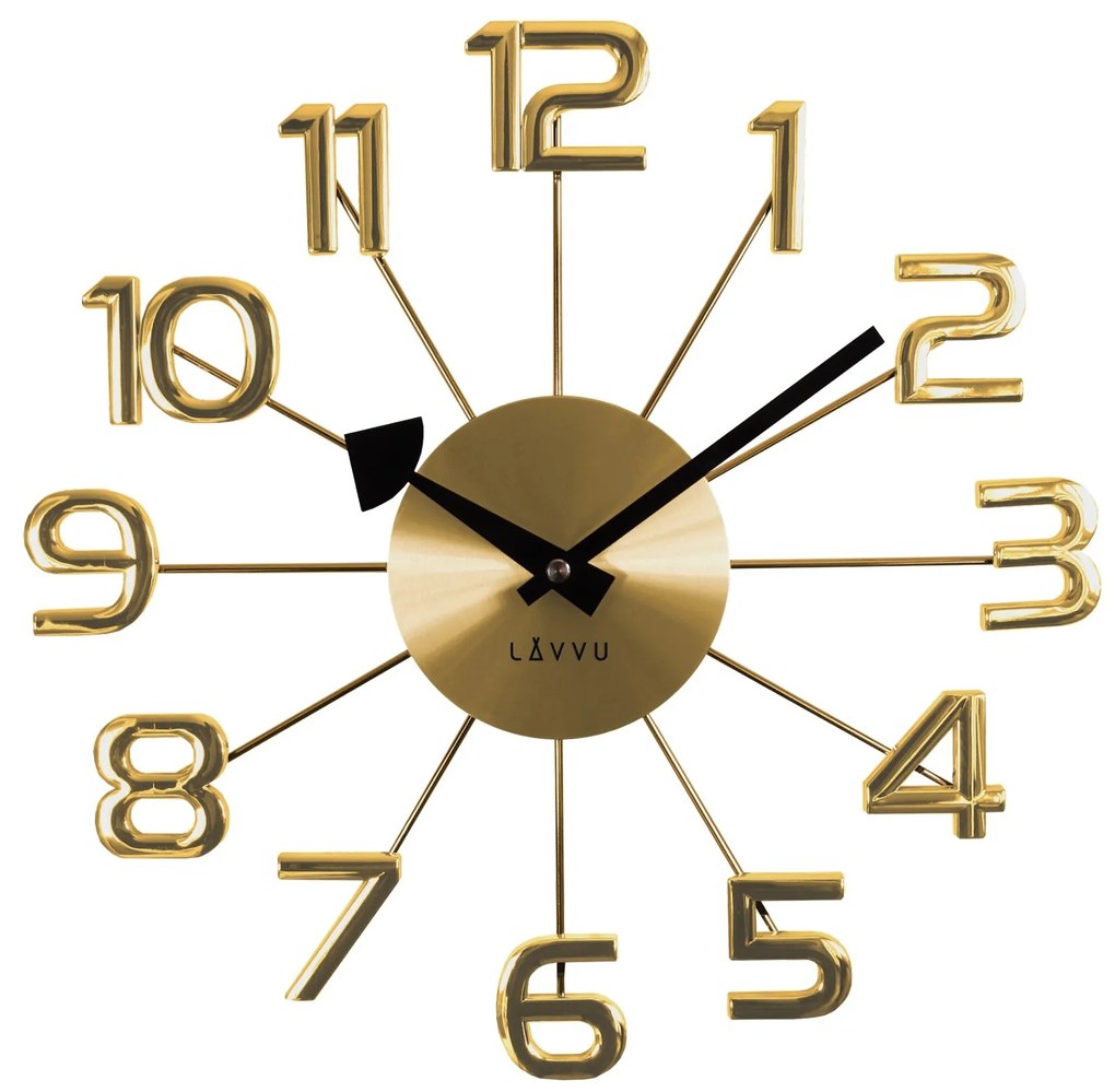 Designové paprskovité kovové lesklé hodiny LAVVU DESIGN Gold LCT1041