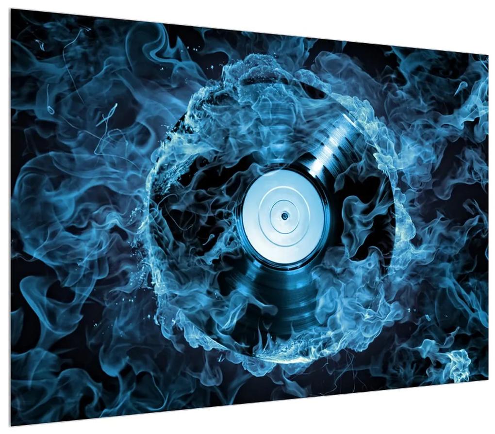 Obraz gramofonové desky v modrém ohni (100x70 cm)