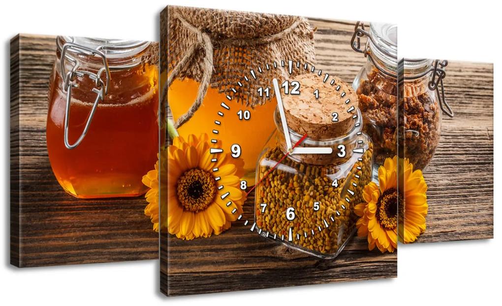 Gario Obraz s hodinami Včelí med - 3 dílný Rozměry: 80 x 40 cm