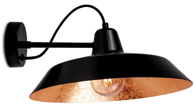 Černé nástěnné svítidlo s detailem v měděné barvě Bulb Attack Cinco Basic