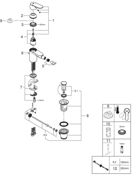 GROHE 32839000 - Bidetová baterie EUROSMART COSMOPOLITAN velikost S lesklý chrom