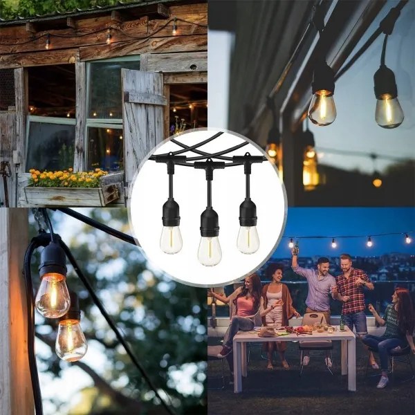LED Venkovní dekorační řetěz 15xE27/1W/230V 15,94 m IP44 černá