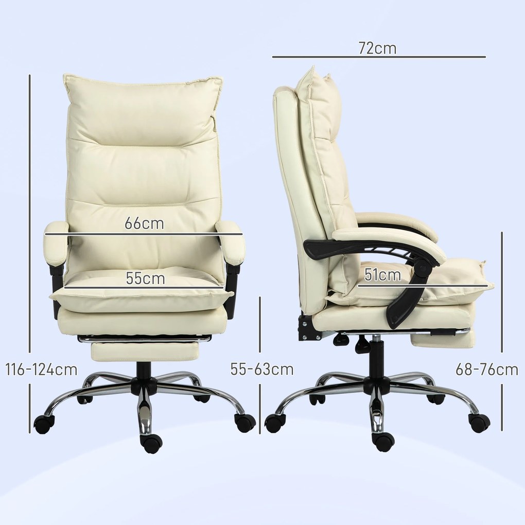 Vinsetto ergonomické kancelářské křeslo, náklon 155° s vysouvací opěrkou nohou, snadno čistitelná PU koženka, polstrované opěrky, otáčecí a výškově n…