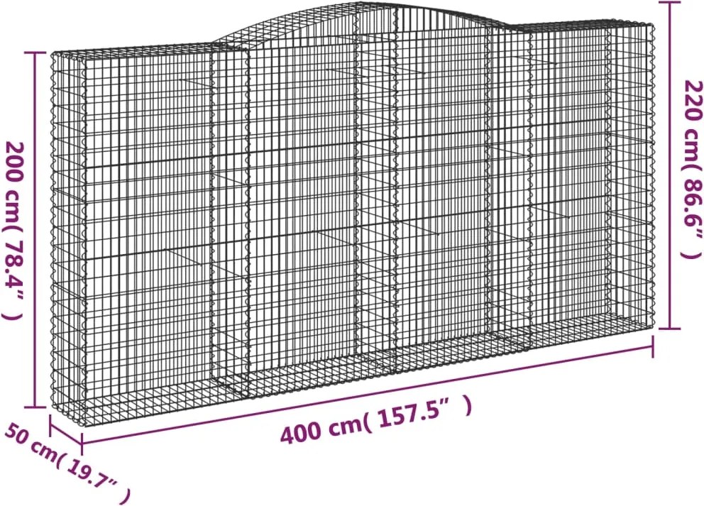 Klenutý gabionový koš 400 x 50 x 200/220 cm pozinkované železo 153540