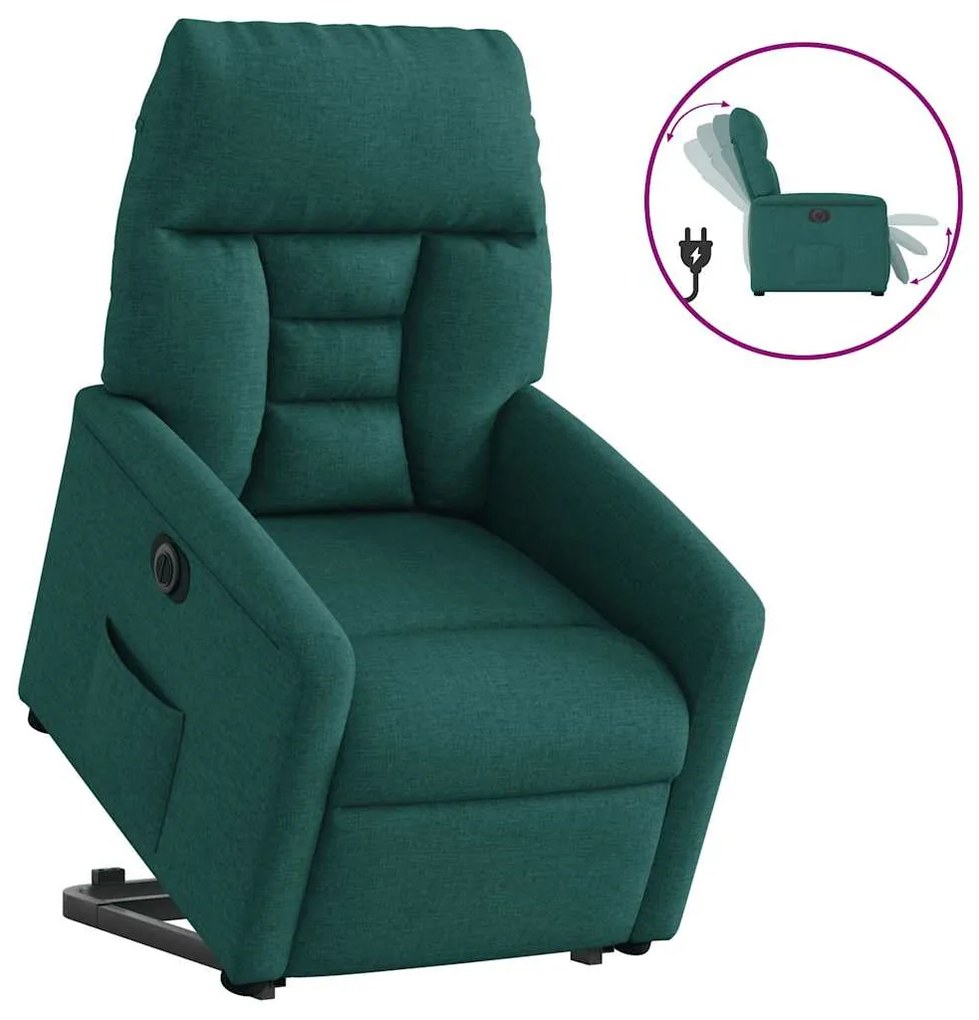 Elektrické zvedací polohovací křeslo tmavě zelené textil 3303058