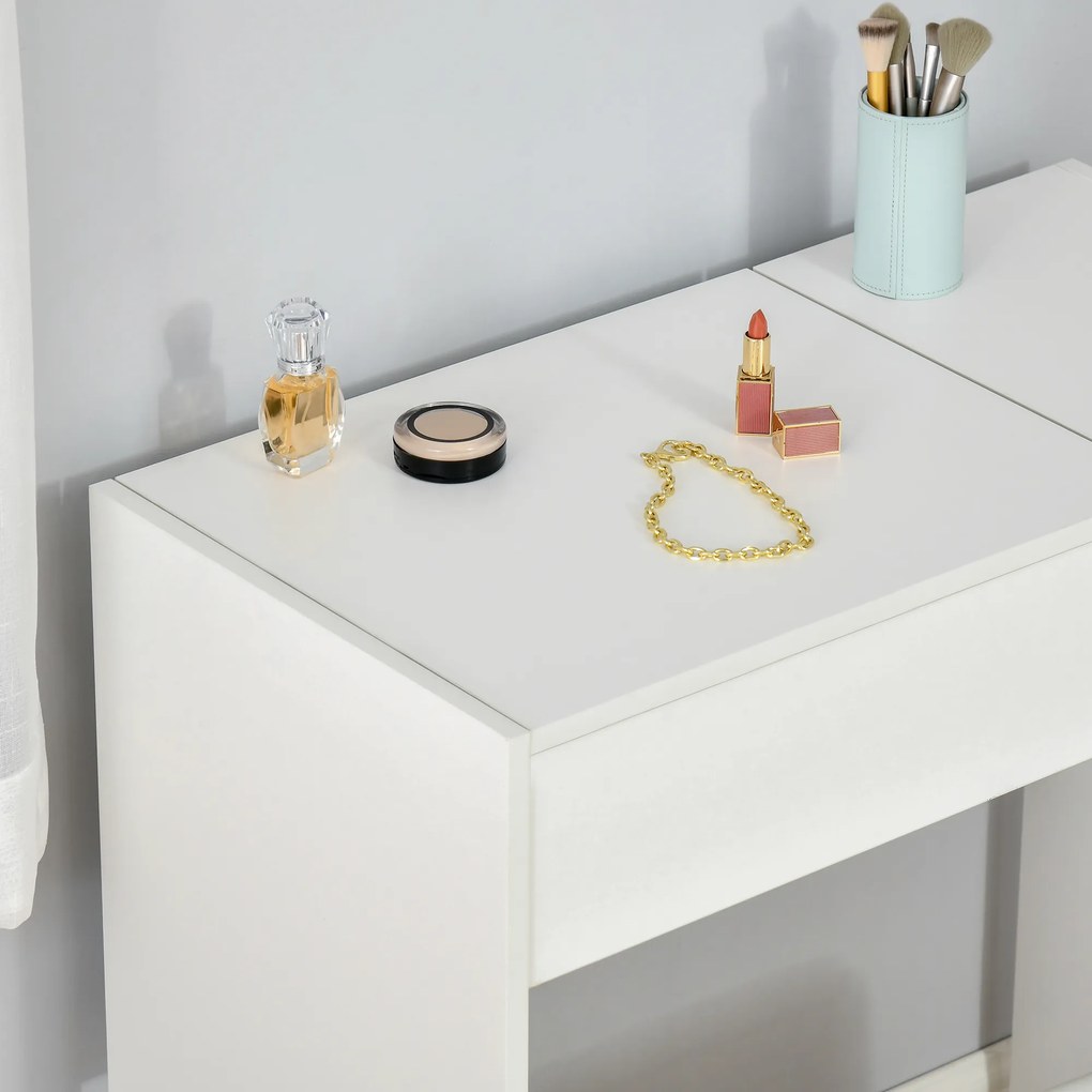 HOMCOM Moderní toaletní stolek 80Š x 40H x 79V cm se sklopným zrcadlem, zásuvkou a úložným prostorem + stůl
