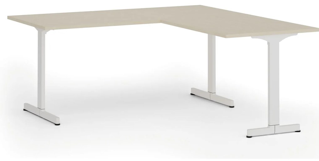 Rohový kancelářský stůl PRIMO BETA L, 180x180 cm, L/P, bílá podnož, bříza