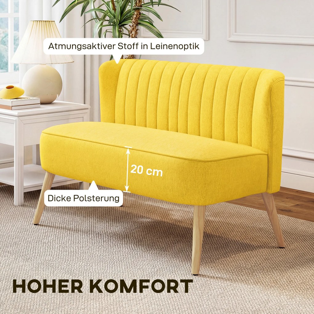 HOMCOM dvoumístná pohovka bez područek s dekorativním prošíváním — čalouněná, úsporná moderní pohovka s nohami z kaučukového dřeva, 117 x 56,5 x 77 c…