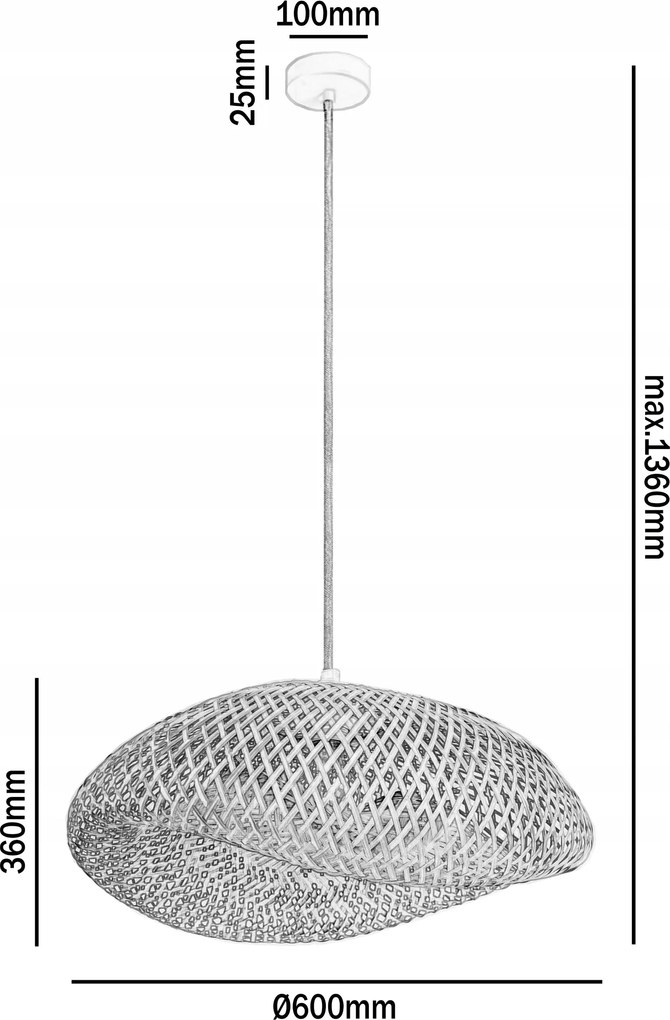 Závěsná lampa Brugia L 60 cm Bambusové stínítko Bílá stropní lampa E27 Šňůra