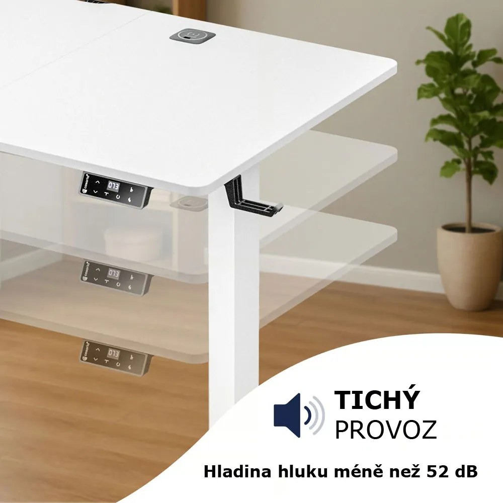 Výškově nastavitelný kancelářský stůl FLEXI, 140x70x72–117cm, bílá Casaria