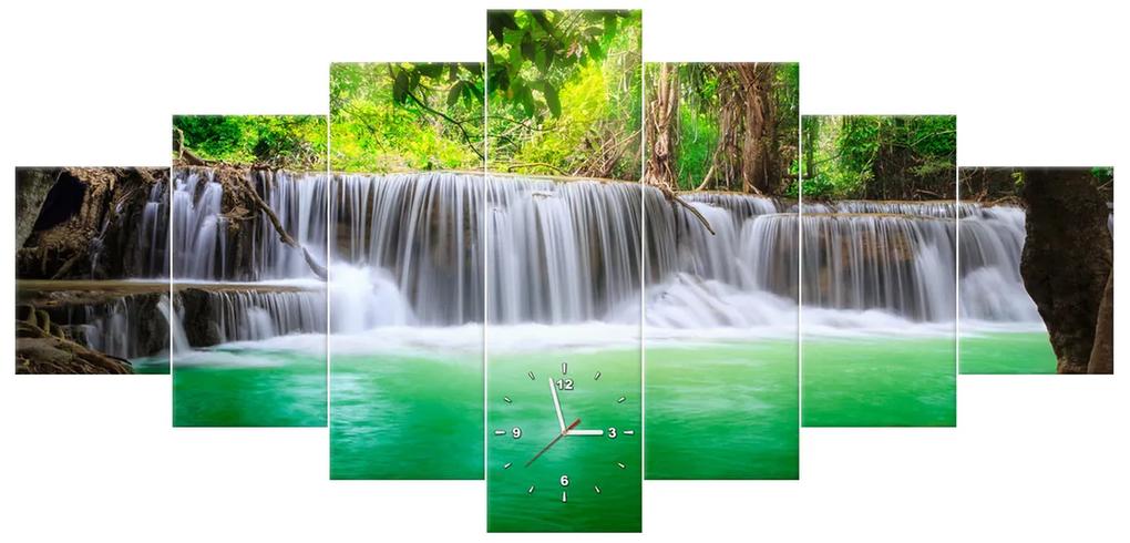 Gario Obraz s hodinami Thajsko a vodopád v Kanjanaburi - 7 dílný Rozměry: 210 x 100 cm