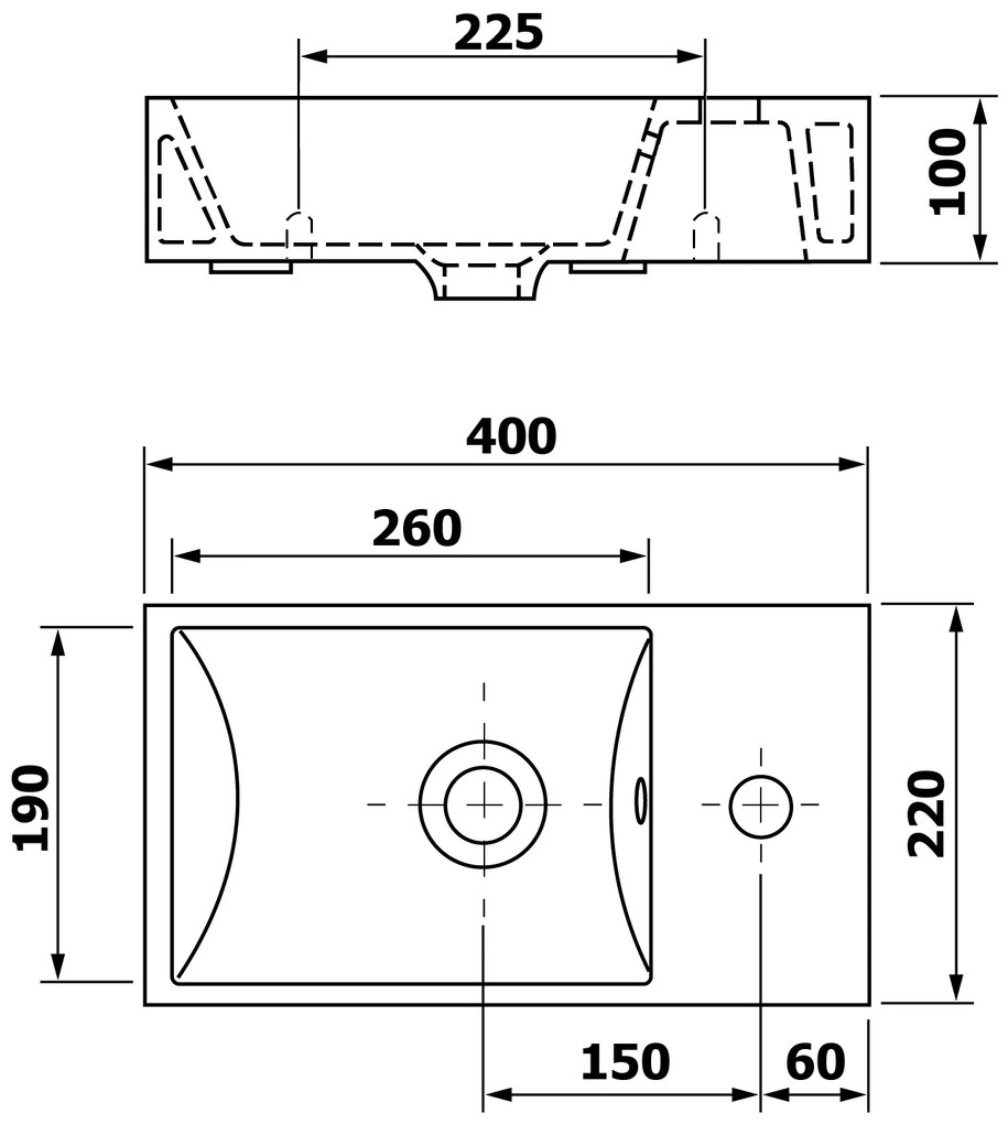 Sapho, MINOS keramické umývátko 40x22cm, pravé
