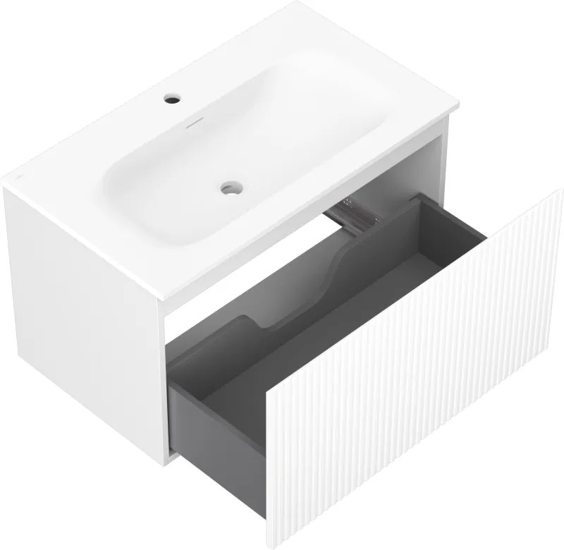 Mexen Rivel, koupelnová skříňka 80 cm s umyvadlem Vela, 1 zásuvka, drážkovaná, bílá matná, 91A20-08047-1-BF01-W23M01